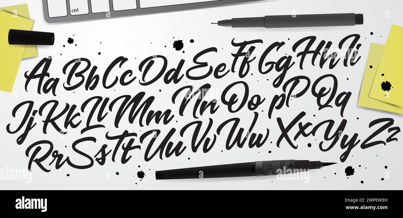 Lettering font isolated on white background. Texture alphabet. Vector ...