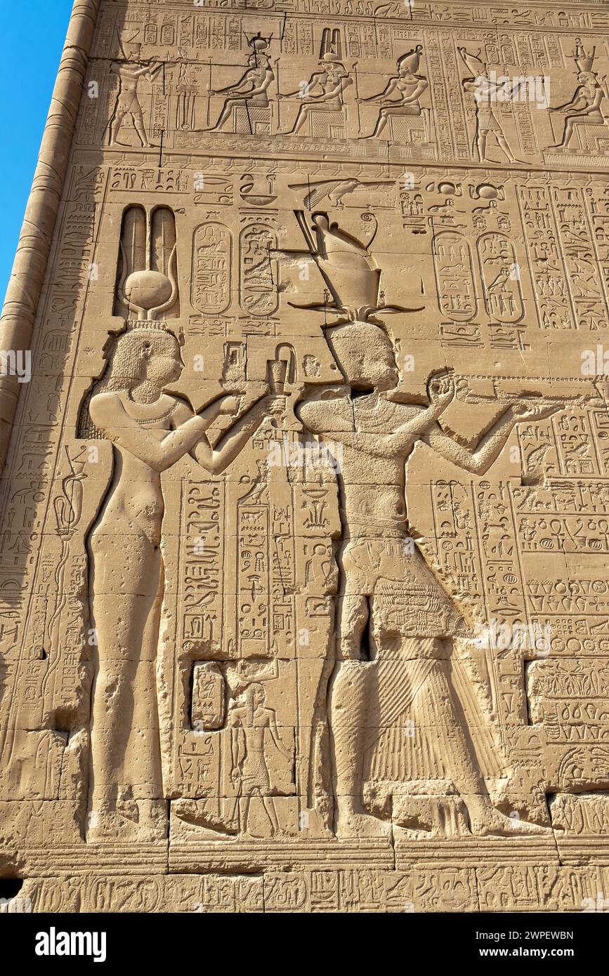 Relief of Cleopatra on the Temple of Hathor in Dendera, Egypt Stock ...
