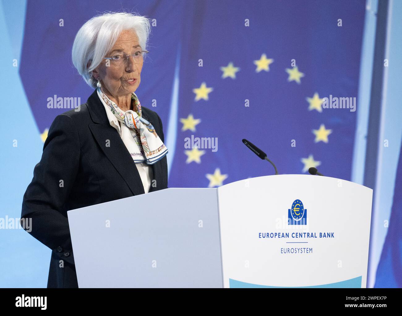 07 March 2024, Hesse, Frankfurt/Main: ECB President Christine Lagarde ...