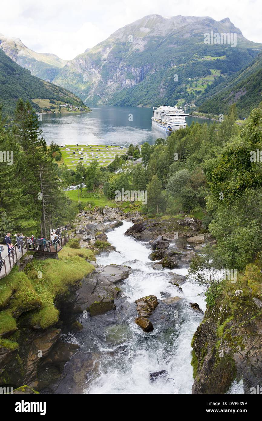 Norway: Geiranger - viewpoint above the town looking back the fjord ...