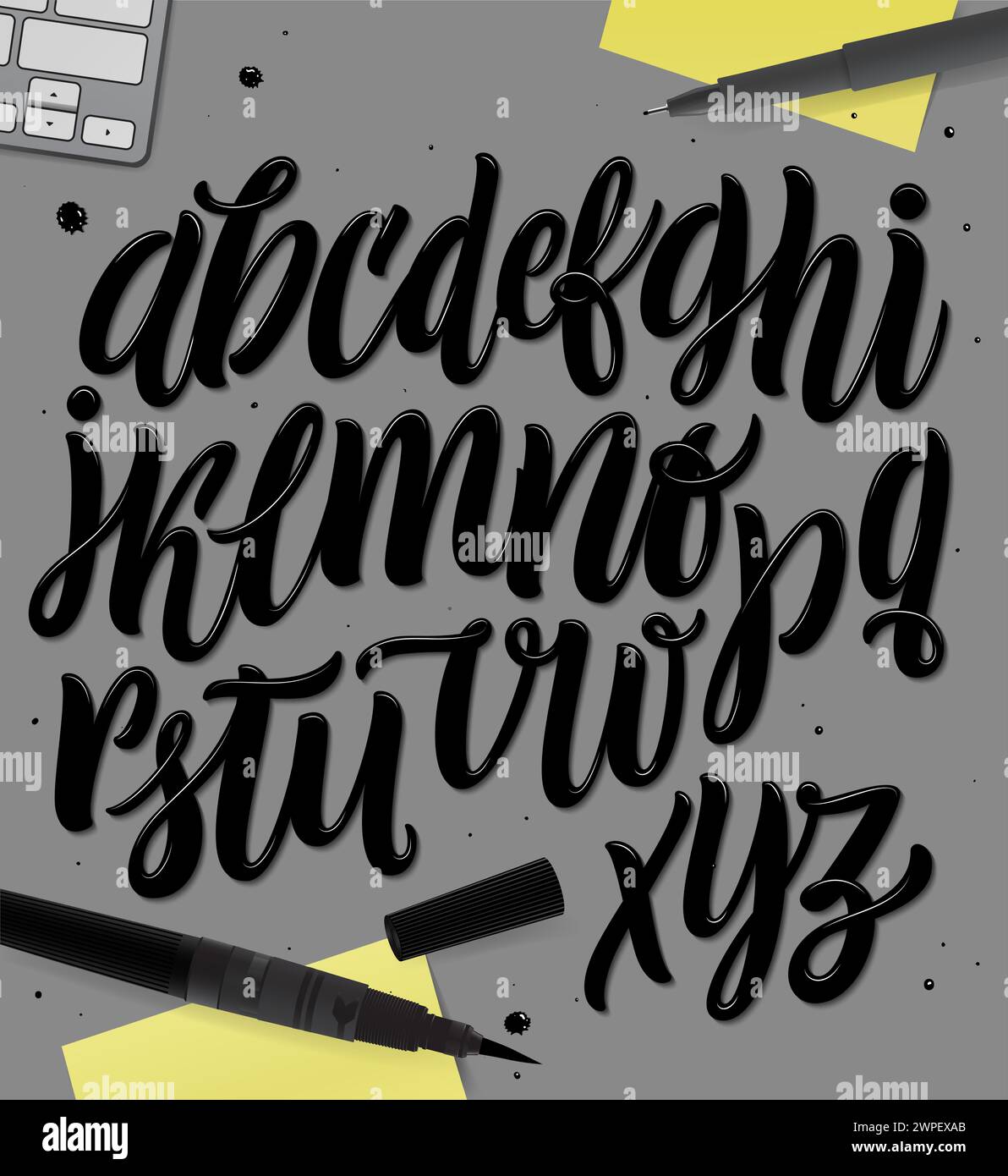 Lettering font isolated on white background. Texture alphabet. Vector ...