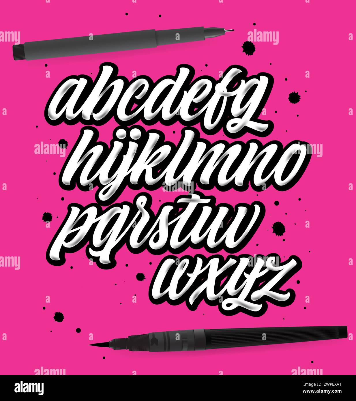 Lettering font isolated on white background. Texture alphabet. Vector ...