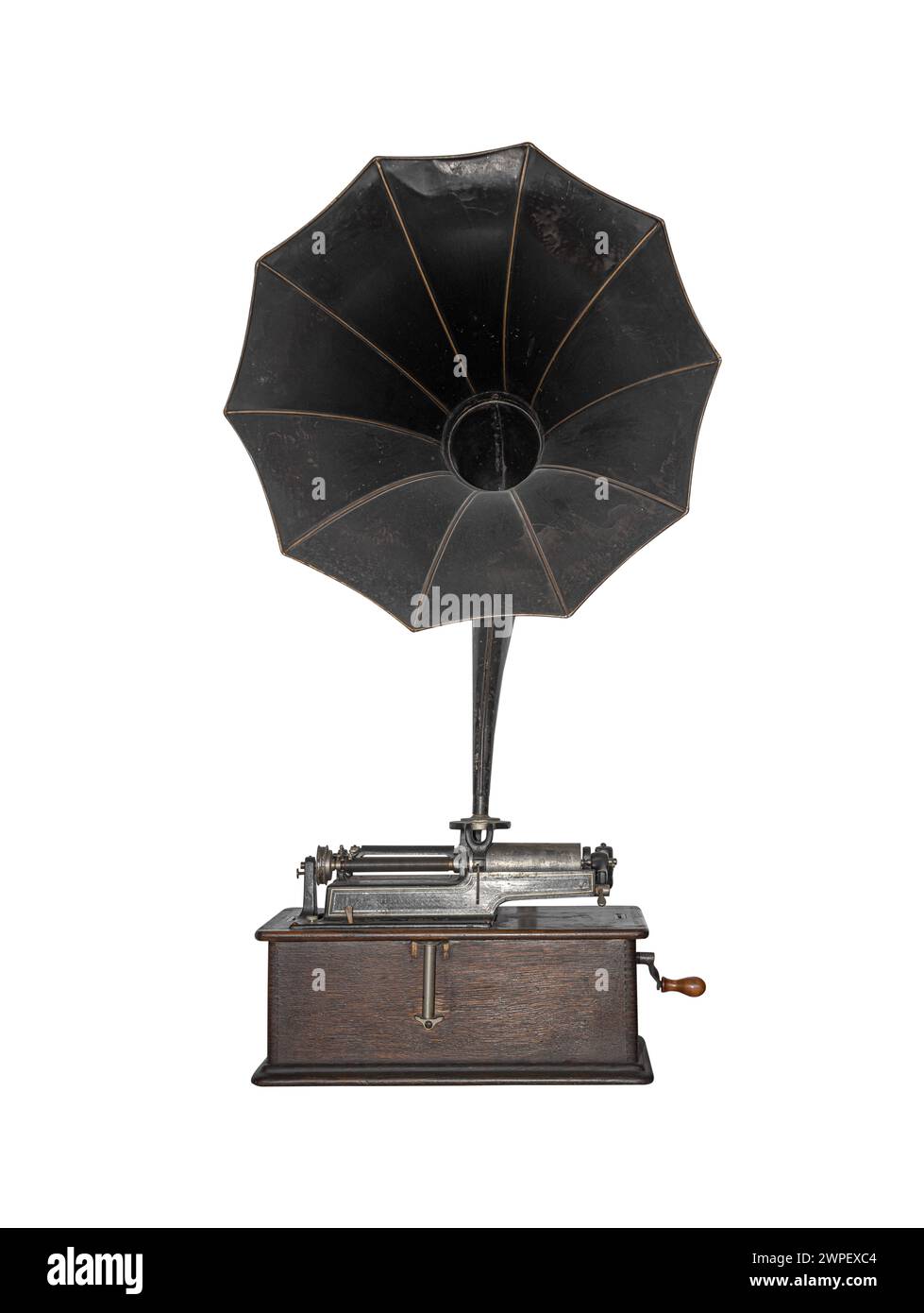Retro gramophone with a brass horn Cut Out Stock Images & Pictures - Alamy