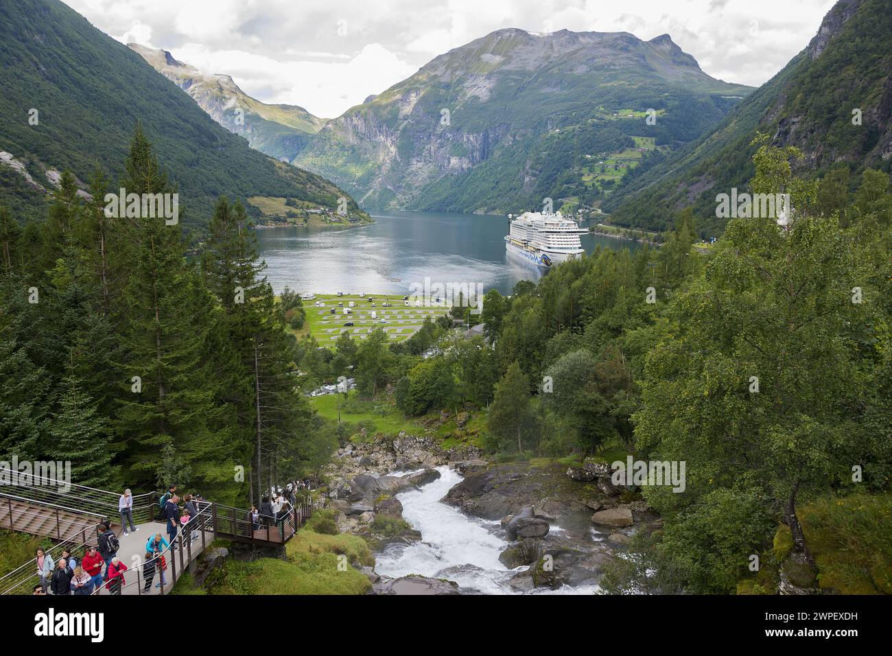 Norway: Geiranger - viewpoint above the town looking back the fjord ...