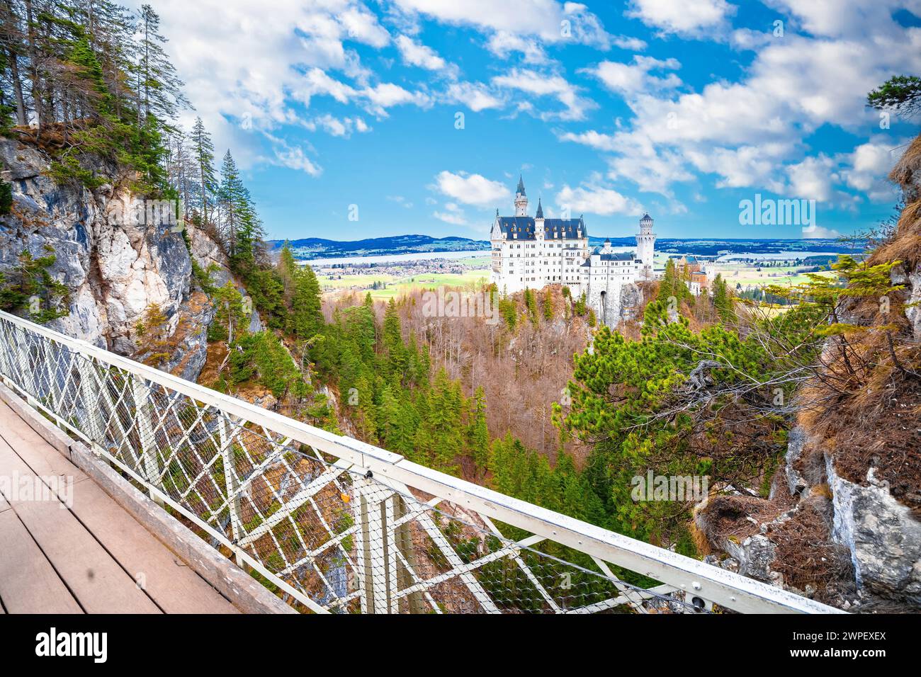 Neuschwanstein castle and Marienbrucke bridge view, Bavaria region of ...