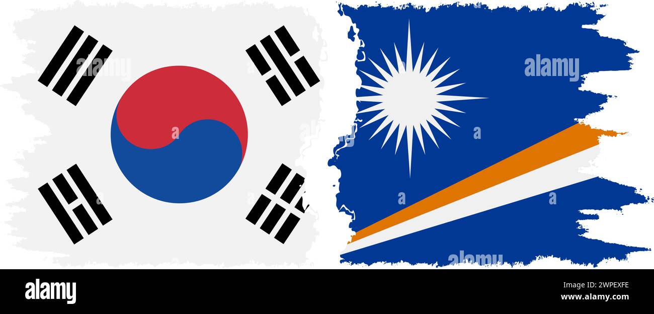 Marshall Islands and South Korea grunge flags connection, vector Stock ...