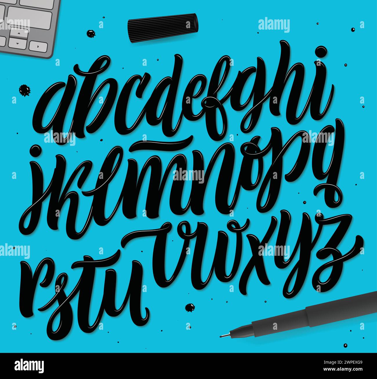 Lettering font isolated on white background. Texture alphabet. Vector ...