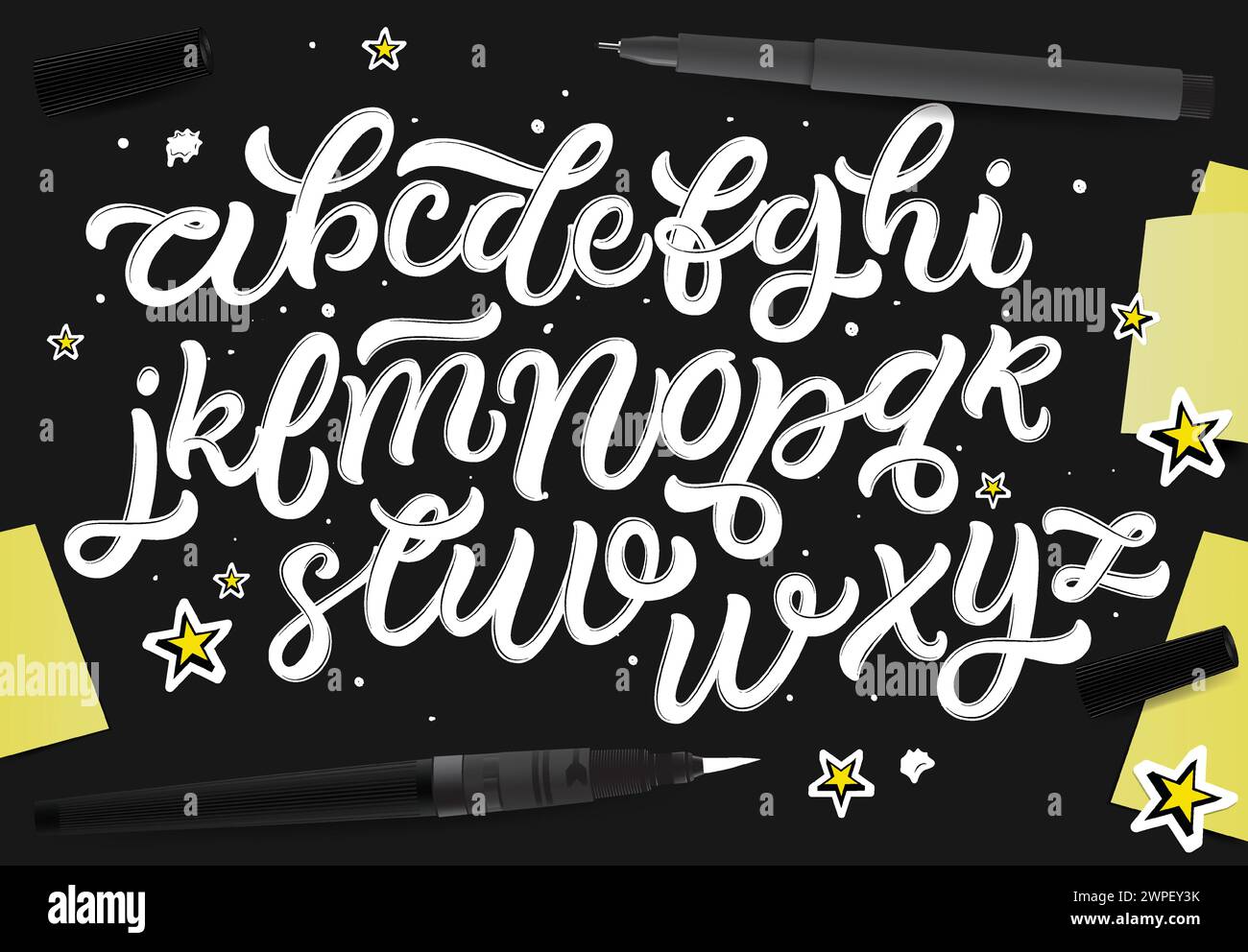 Lettering font isolated on white background. Texture alphabet. Vector ...