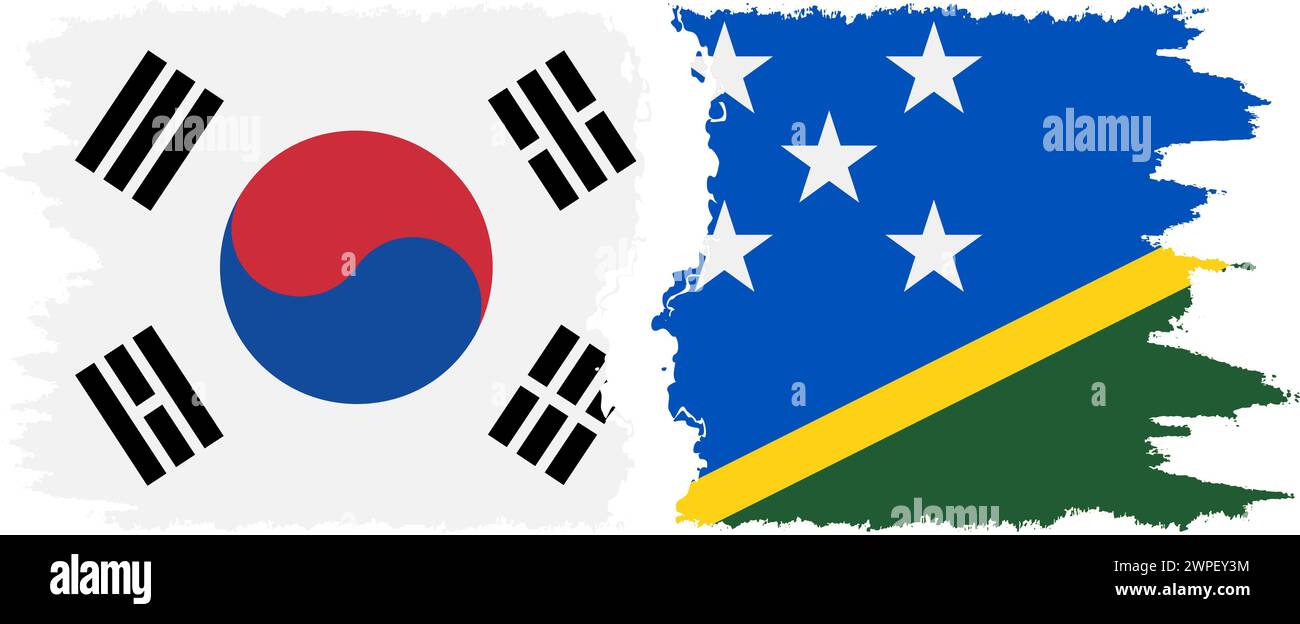 Solomon Islands and South Korea grunge flags connection, vector Stock ...