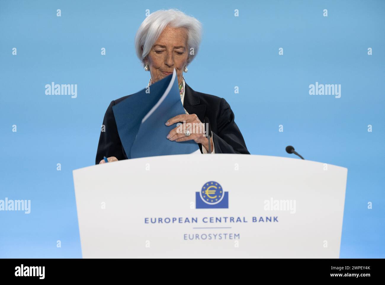 07 March 2024, Hesse, Frankfurt/Main: ECB President Christine Lagarde ...