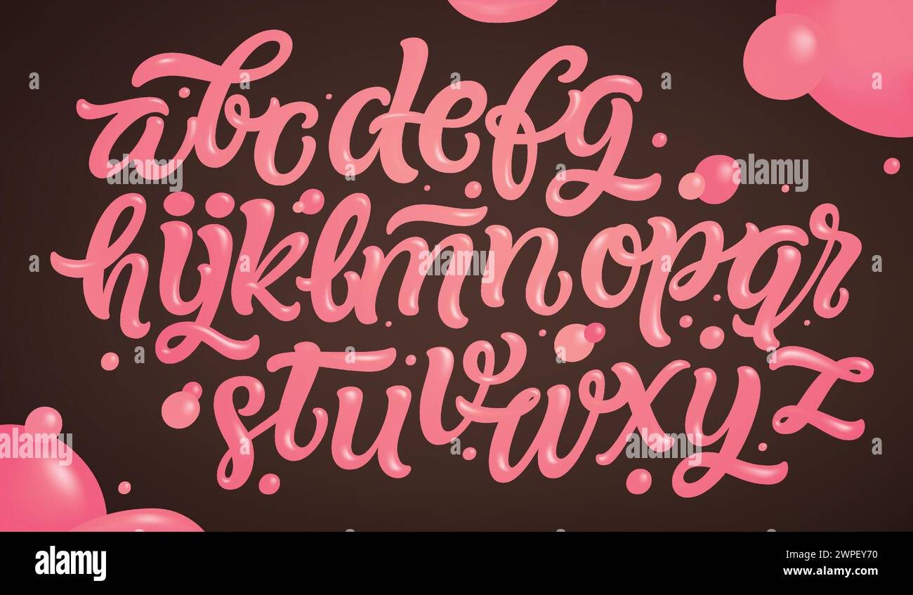 Bubble Gum Alphabet Set. Pink Font Isolated on White Background. Hand ...