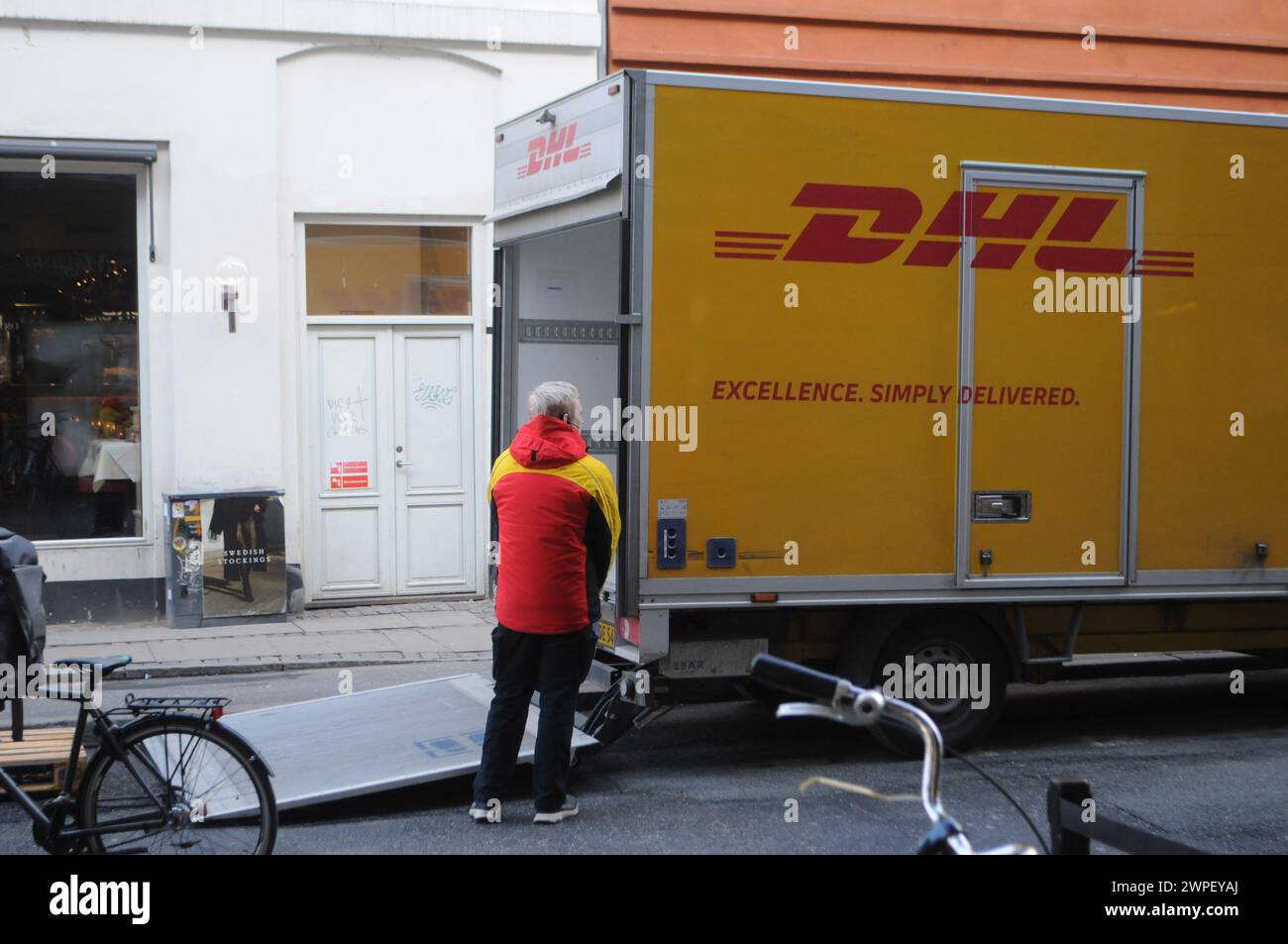 Copenhagen, Denmark /07 March 2024/.Deutches DHL delivery van in danish ...