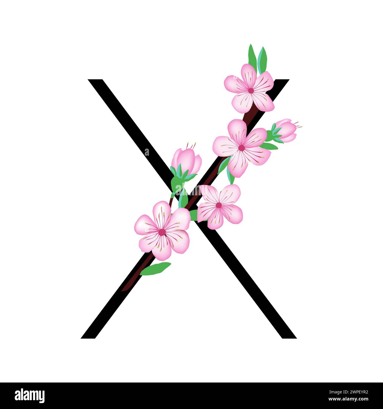 Sakura blossom pink little flower alphabet for design of card or ...