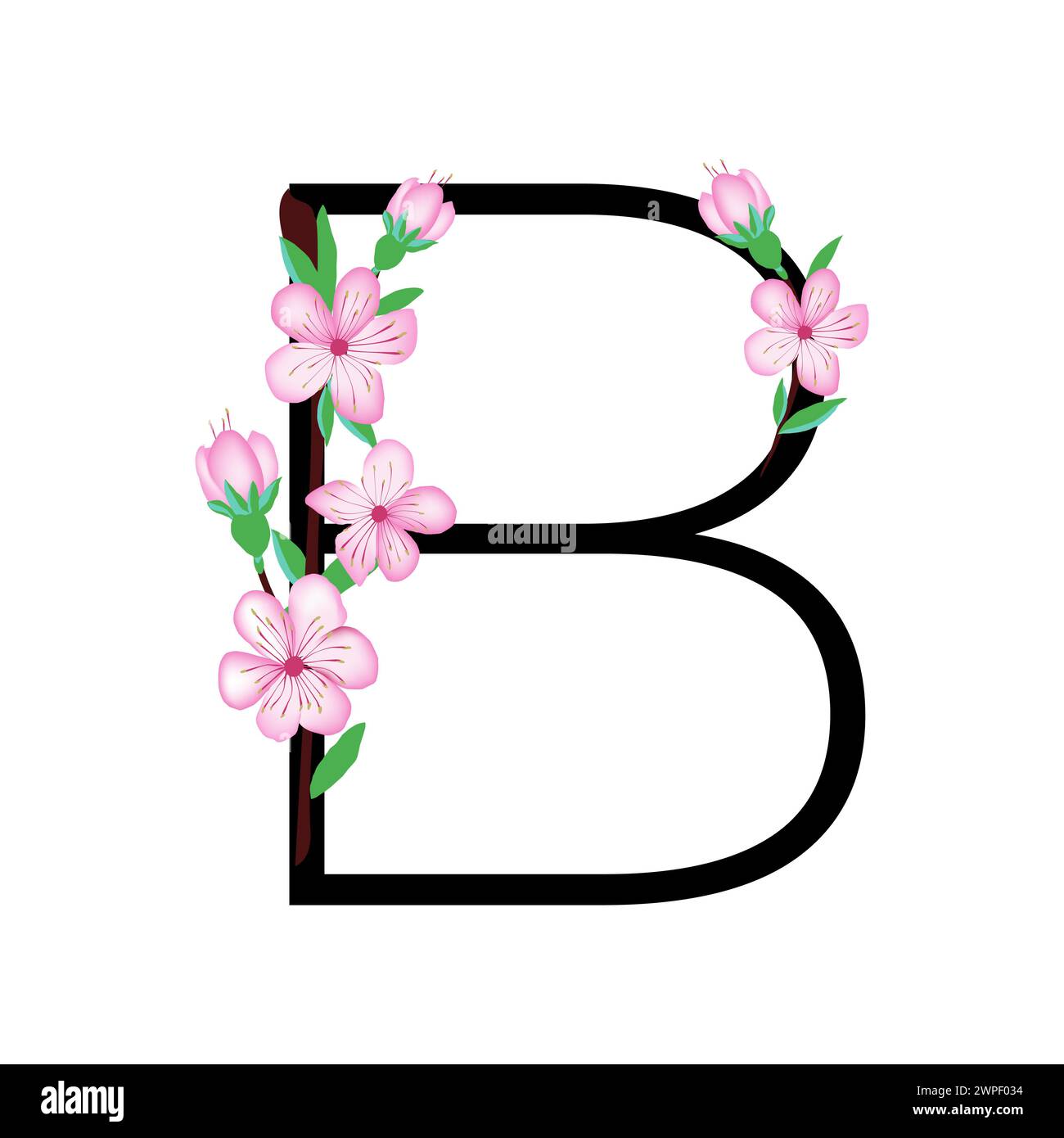 Sakura blossom pink little flower alphabet for design of card or ...