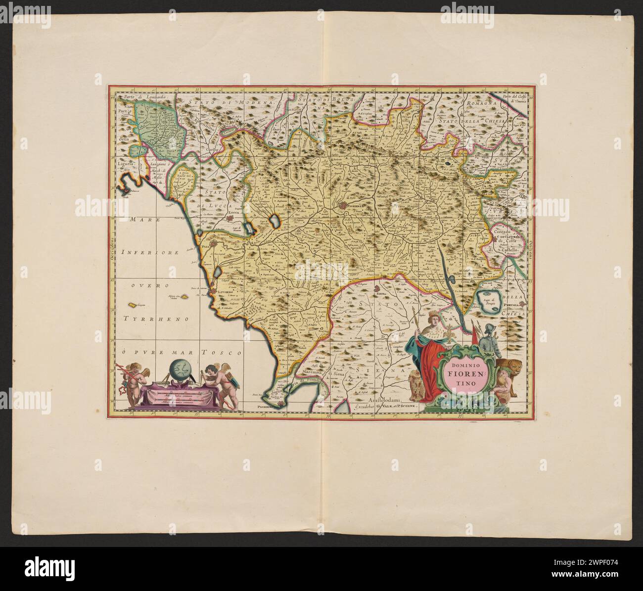 Copperplate map from 1711 by Pieter Schenck and Gerard Valck depicting ...