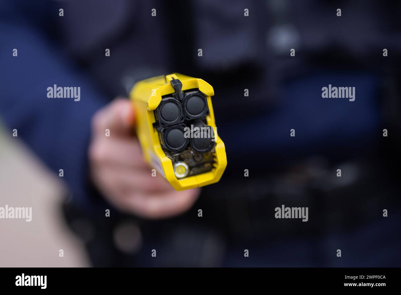 Duesseldorf, Germany. 07th Mar, 2024. A police officer is holding a ...