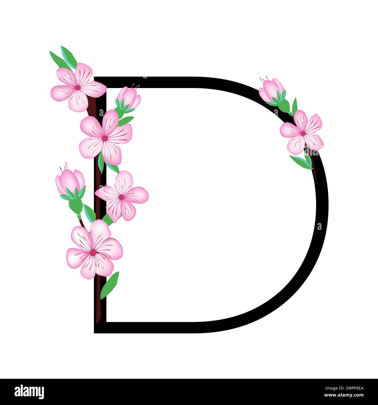 Sakura blossom pink little flower alphabet for design of card or ...