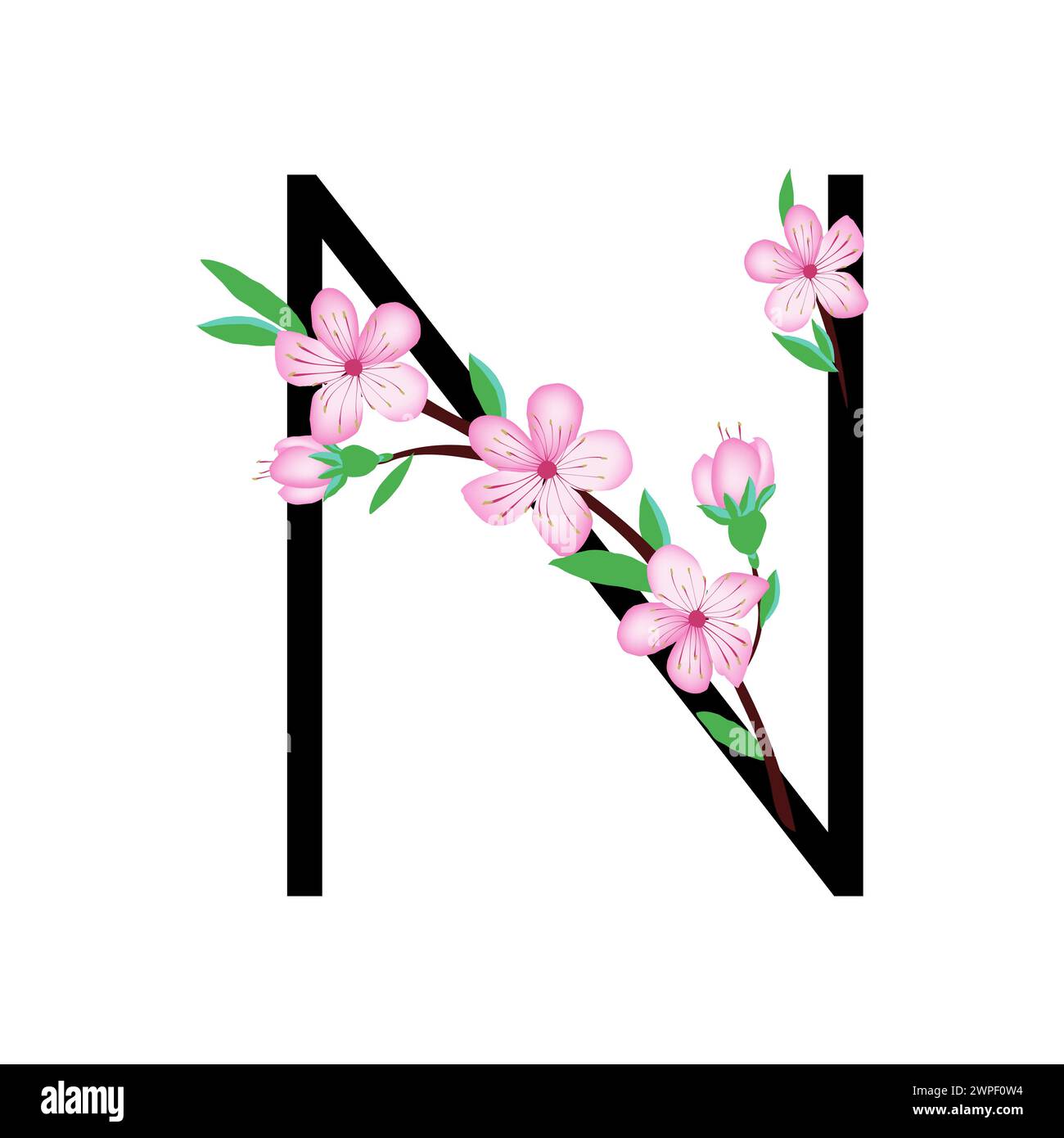 Sakura blossom pink little flower alphabet for design of card or ...