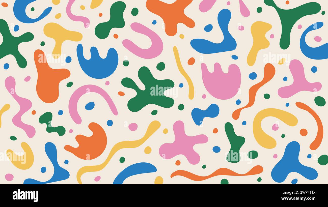 Fun colorful pattern of abstract liquid shapes and blobs in various ...