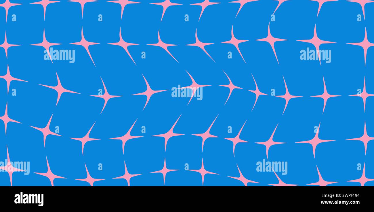 Trippy psychedelic pattern of pink stars on blue background. Retro ...