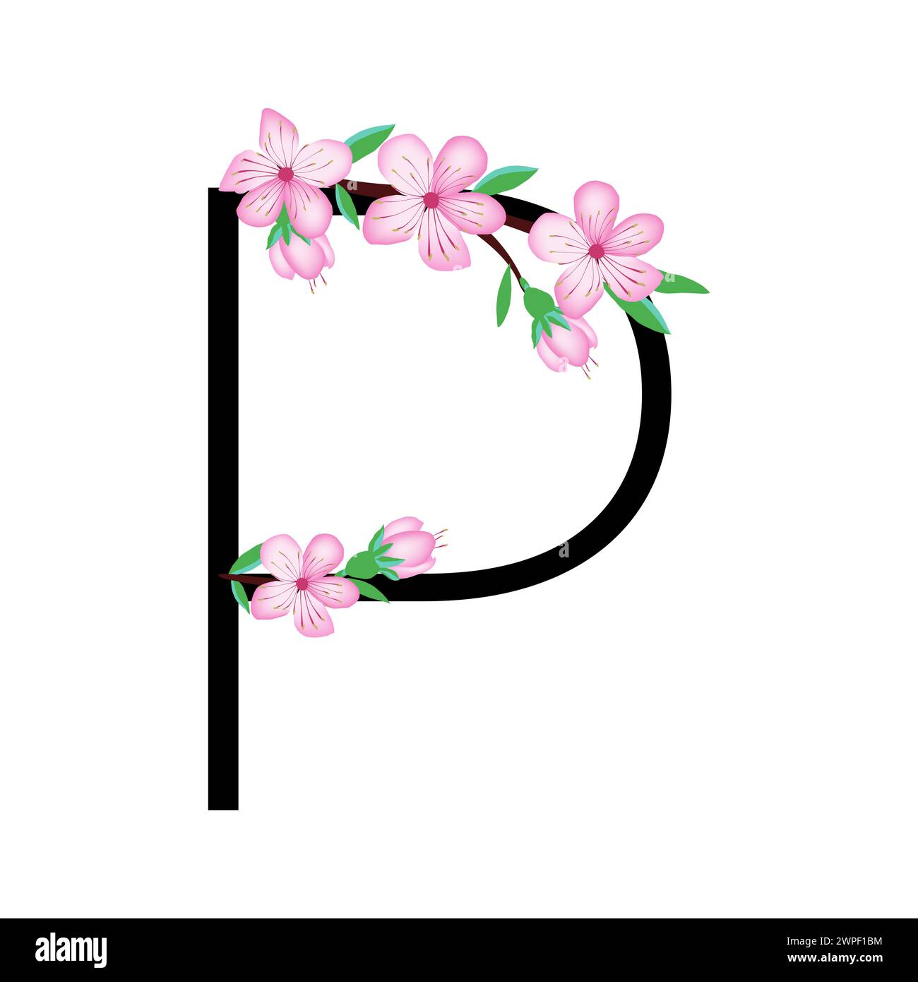 Sakura blossom pink little flower alphabet for design of card or ...