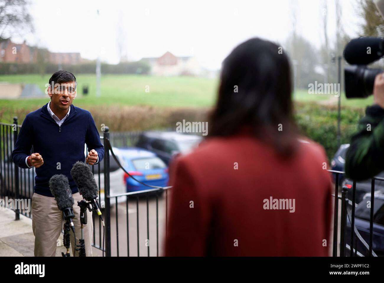 British Prime Minister Rishi Sunak speaks to media as he visits Maltby ...