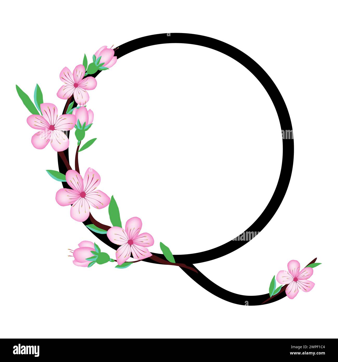 Sakura blossom pink little flower alphabet for design of card or ...