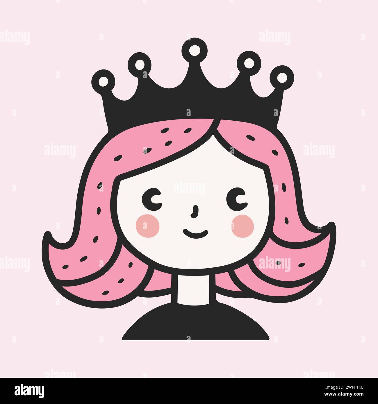 Cute smiling girl with pink hair and crown. Little princess icon ...