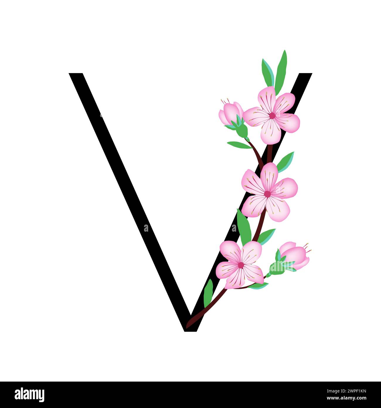 Sakura blossom pink little flower alphabet for design of card or ...