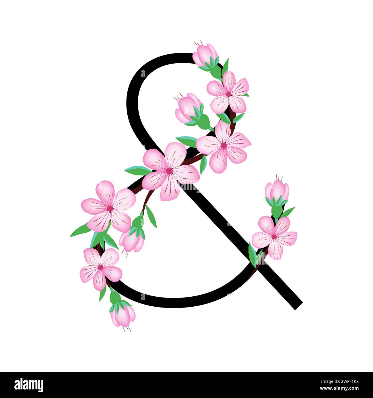 Sakura blossom pink little flower alphabet for design of card or ...