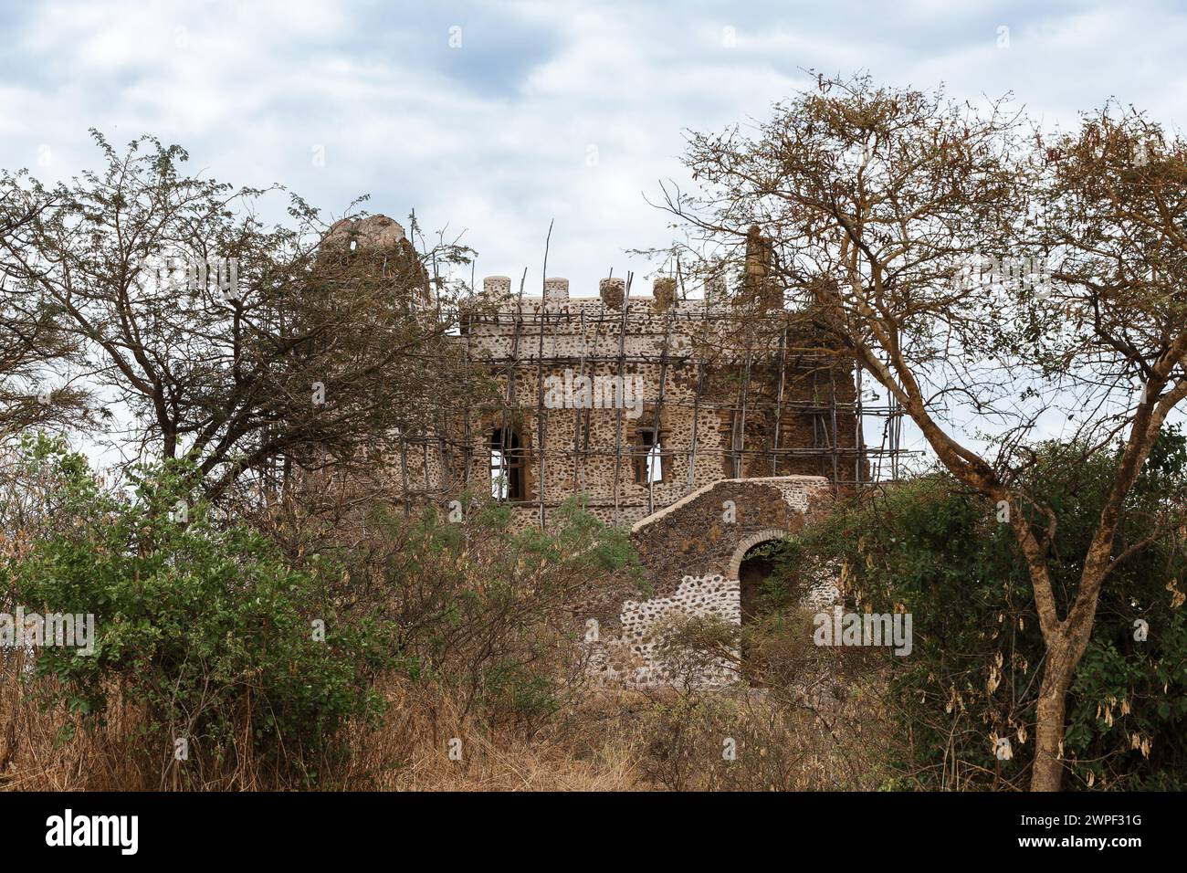 Ruins of Guzara royal palace on strategic hill near Gondar city ...