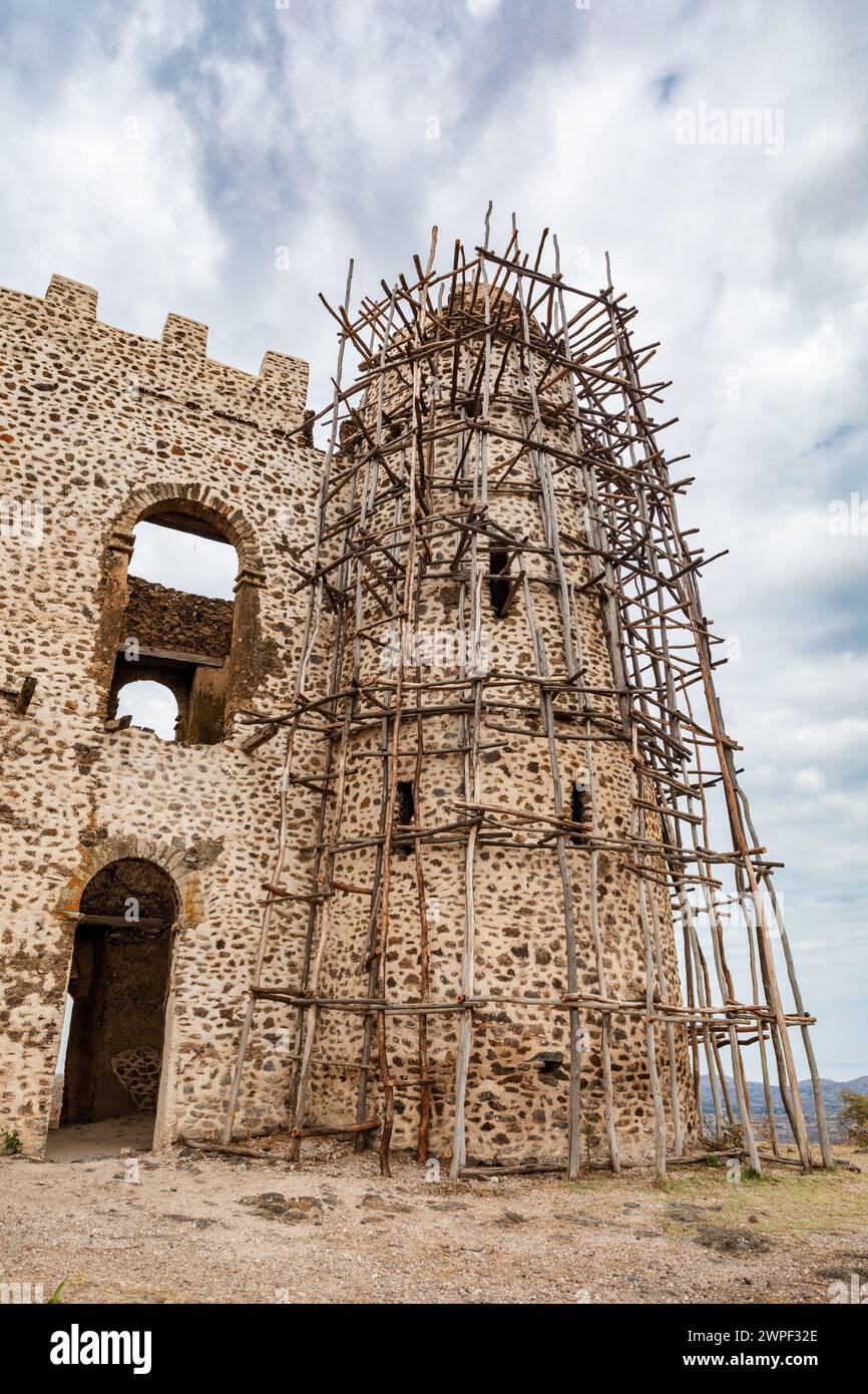 Ruins of Guzara royal palace on strategic hill near Gondar city ...
