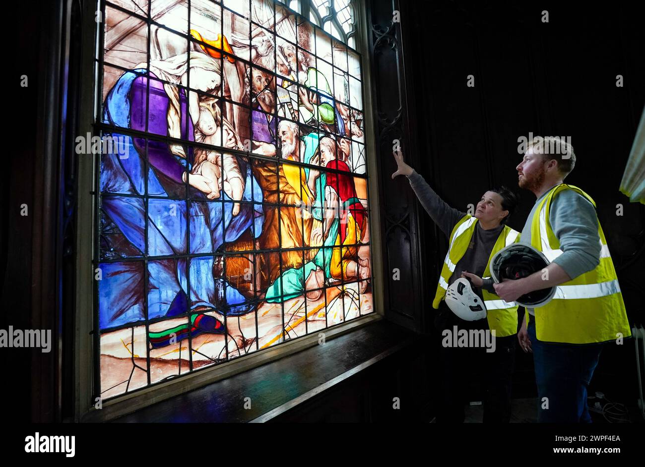 Stained glass conservator Clare Mardall and Director of Holy Well Glass ...