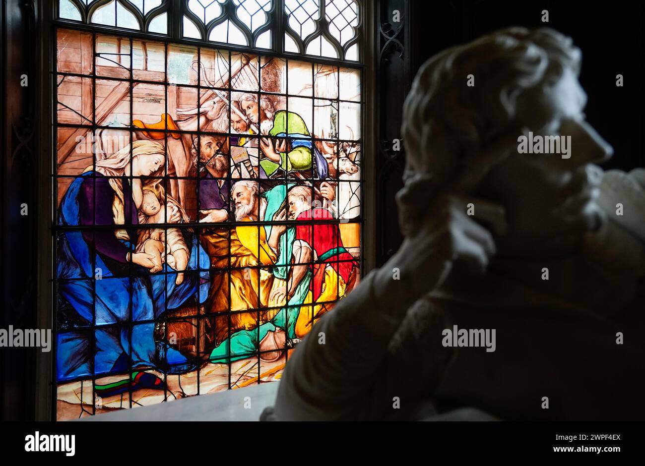 A view of a newly conserved 18th-century painted glass window which has ...