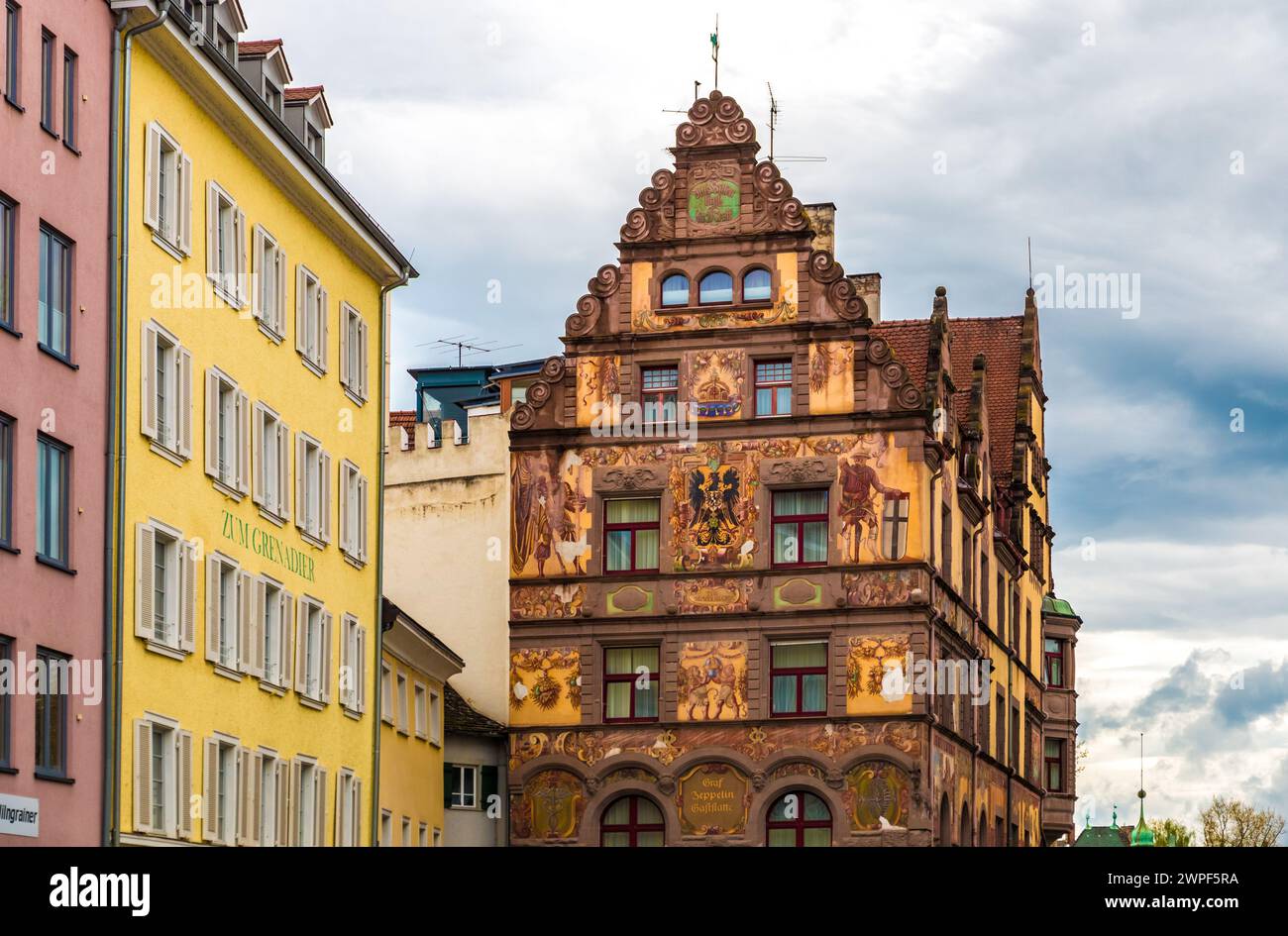 Great close-up view of the historic town house "Graf Zeppelin" with ...