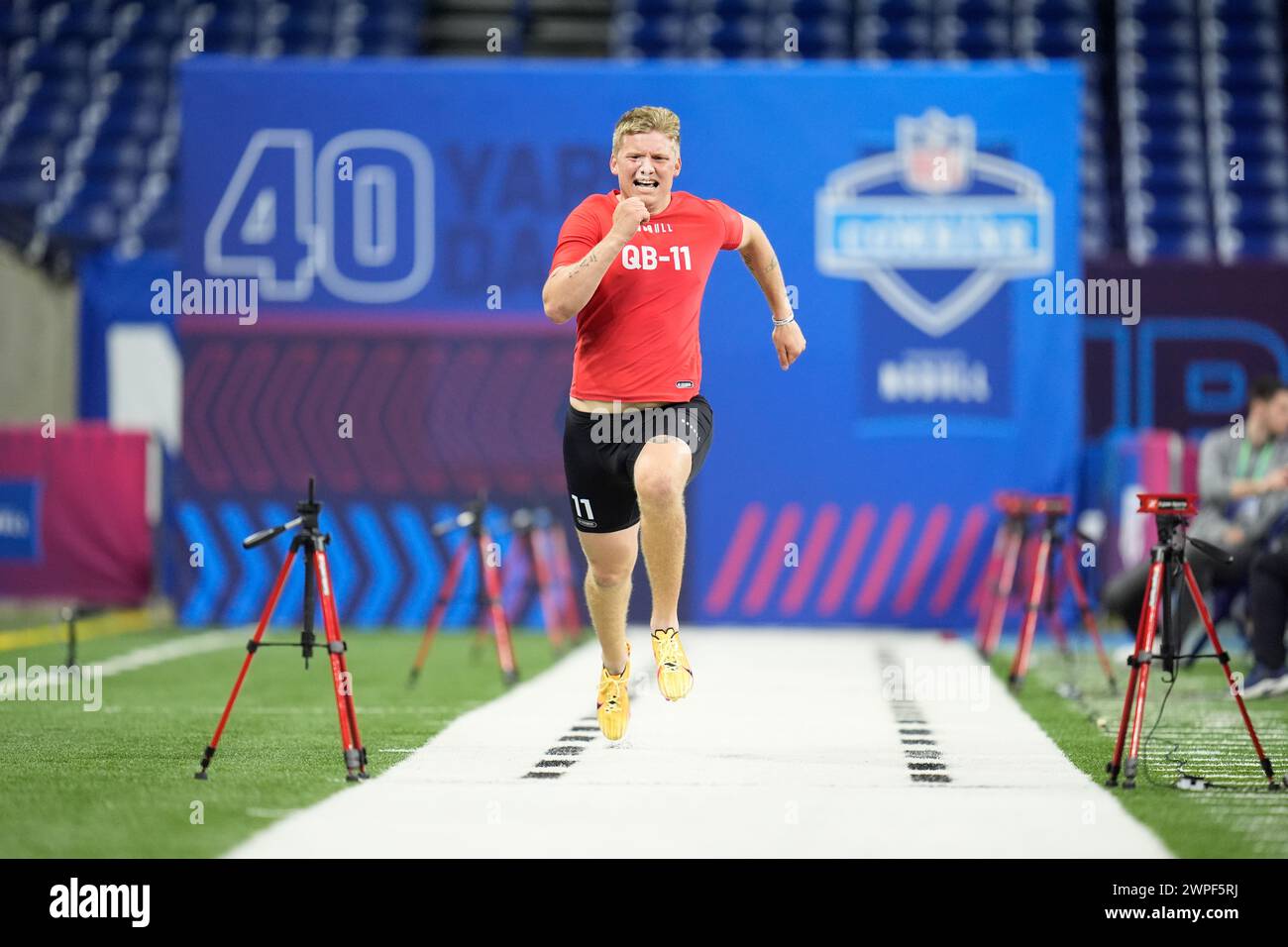 Western Kentucky quarterback Austin Reed runs a drill at the NFL ...