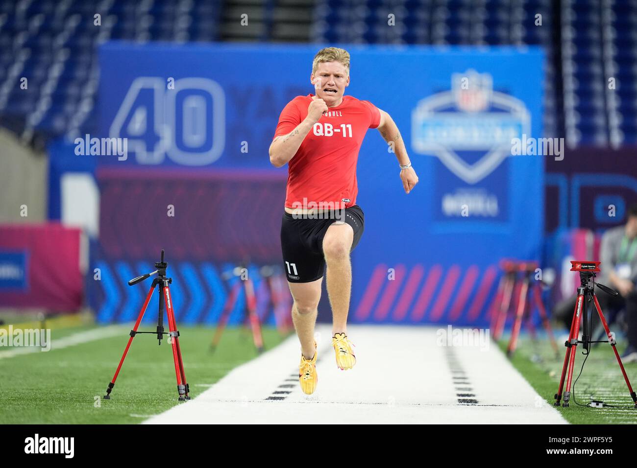 Western Kentucky quarterback Austin Reed runs a drill at the NFL ...