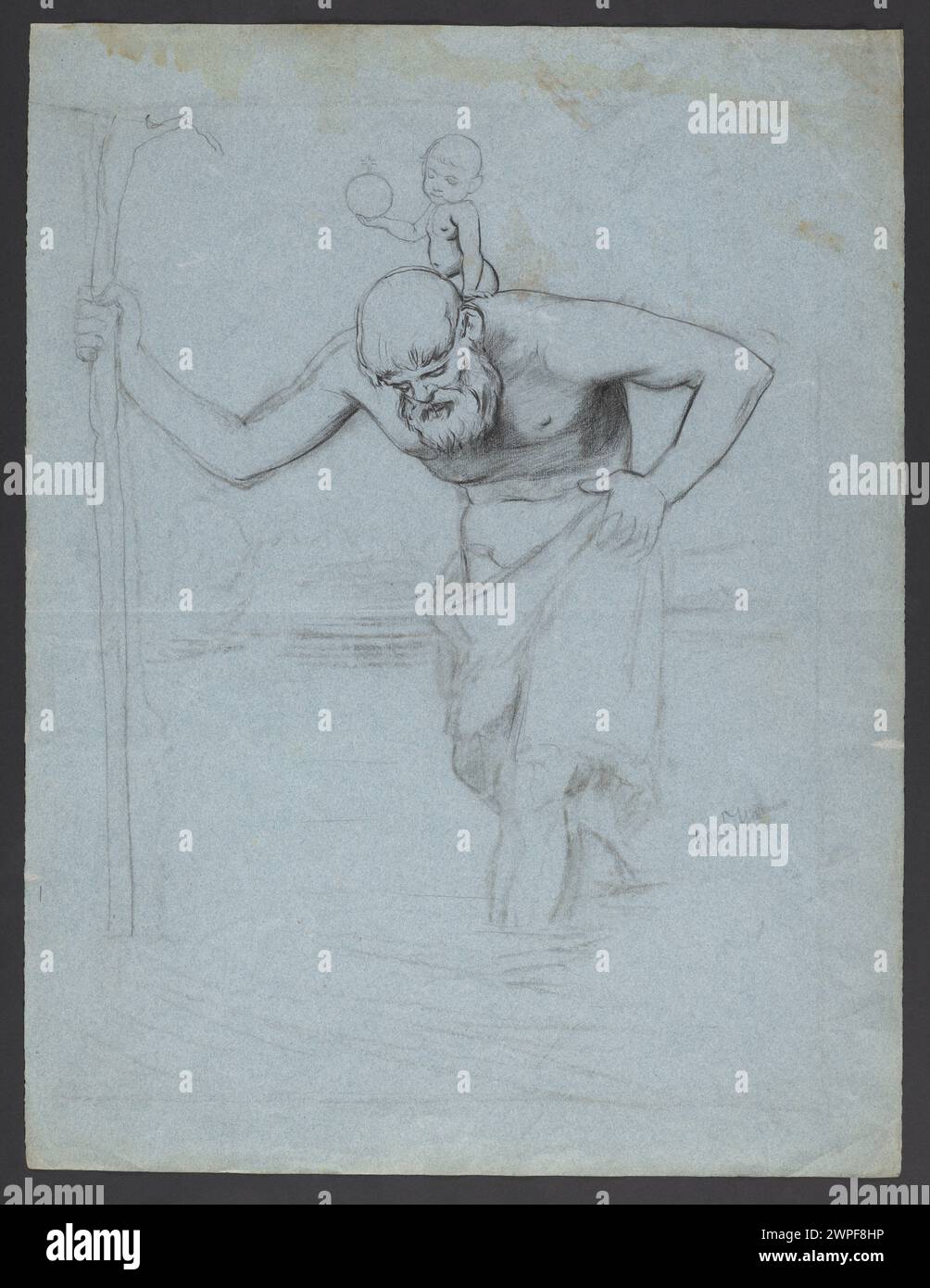 This 1916 artwork by Hans Thoma depicts Saint Christopher carrying the ...
