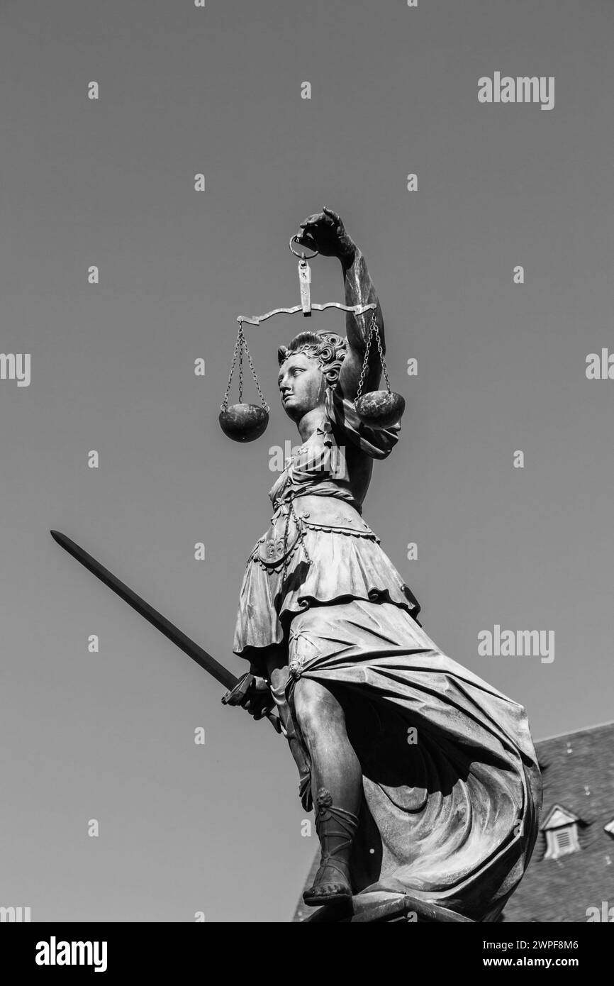 Statue of Lady Justice in front of the Romer in Frankfurt - Germany ...