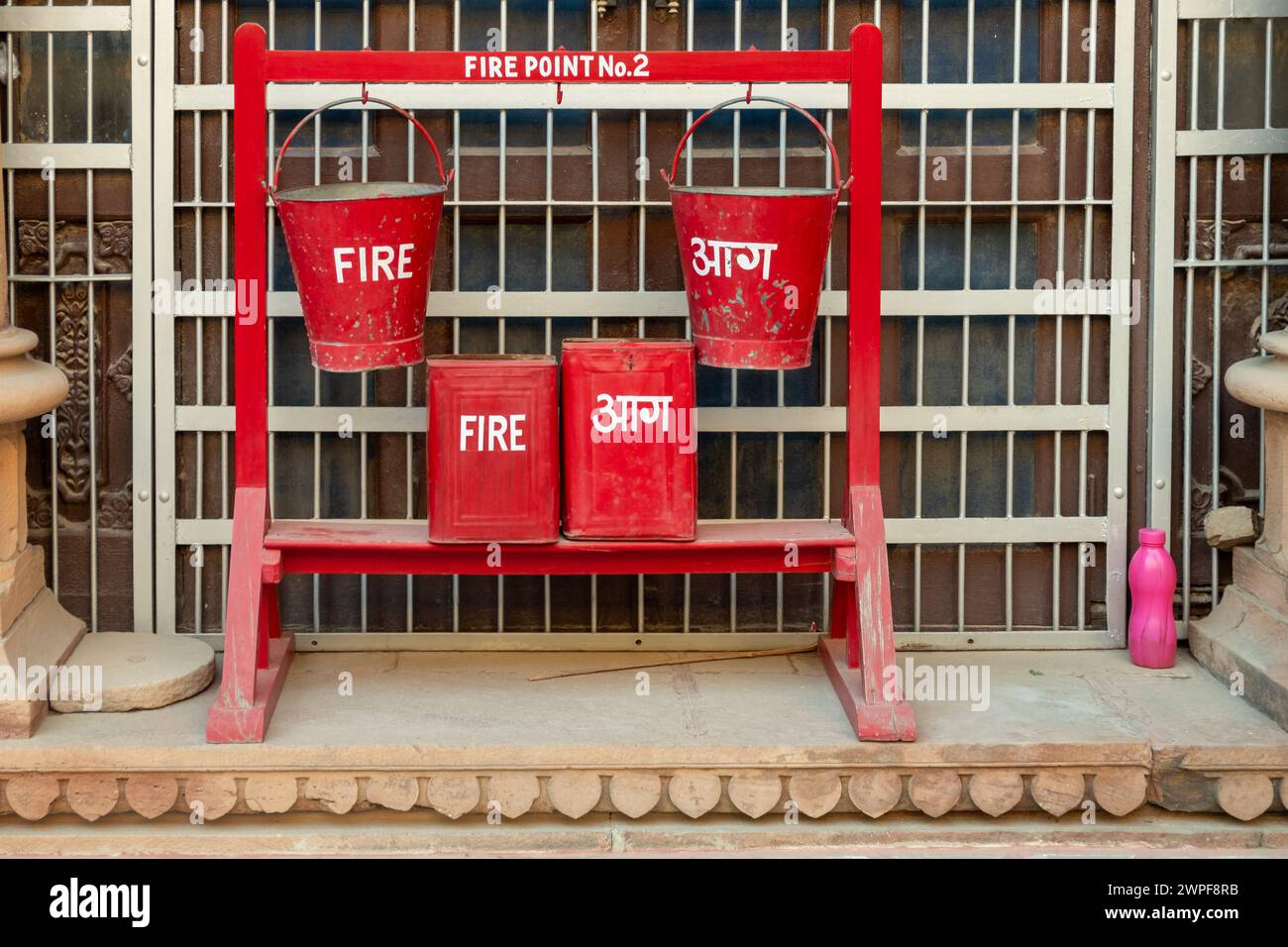 fire buckets ata fire point in red filled with sand to prevent fire in ...