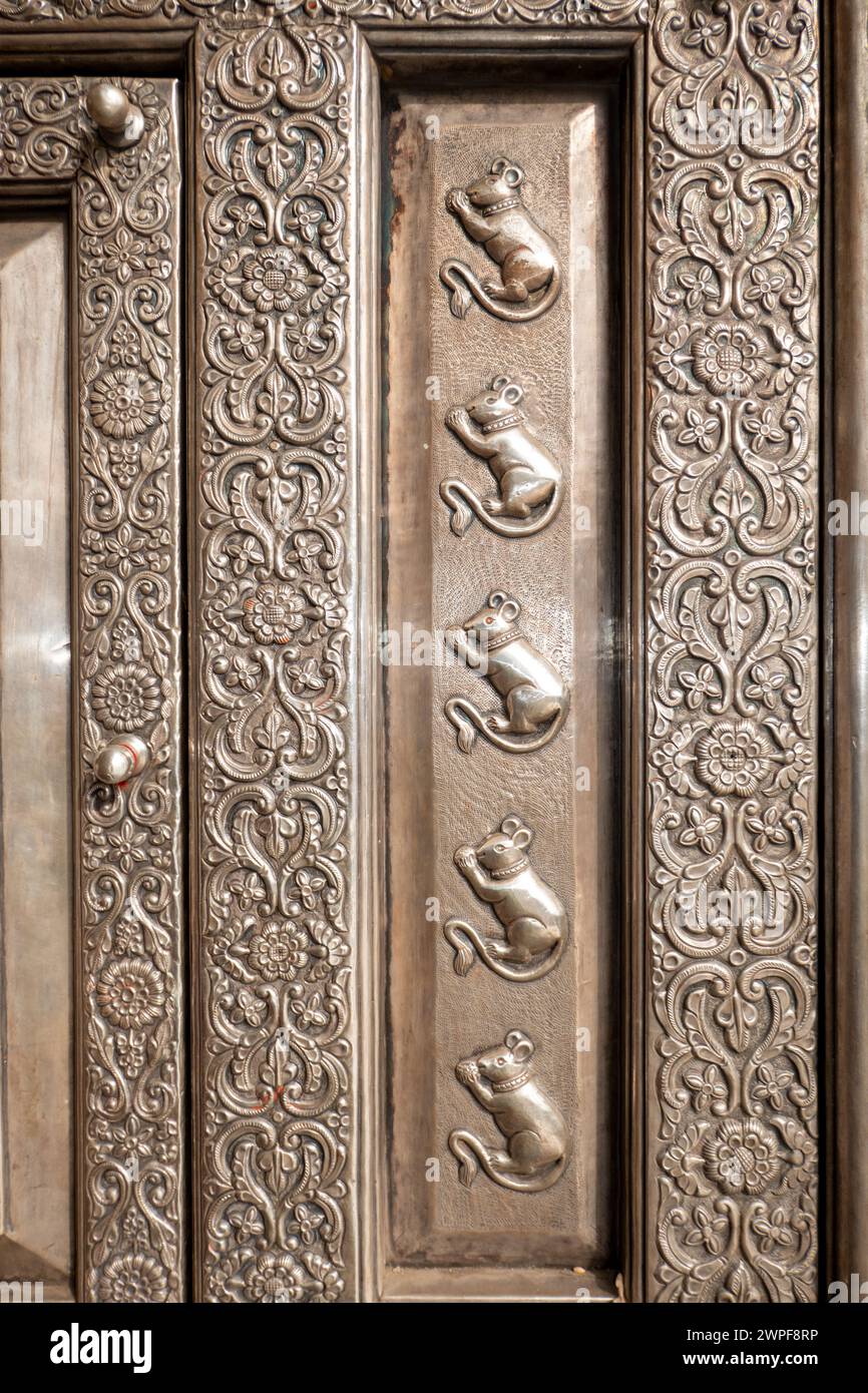 detail of rat prints at the temple door of Deshnoke , Rajasthan, India ...
