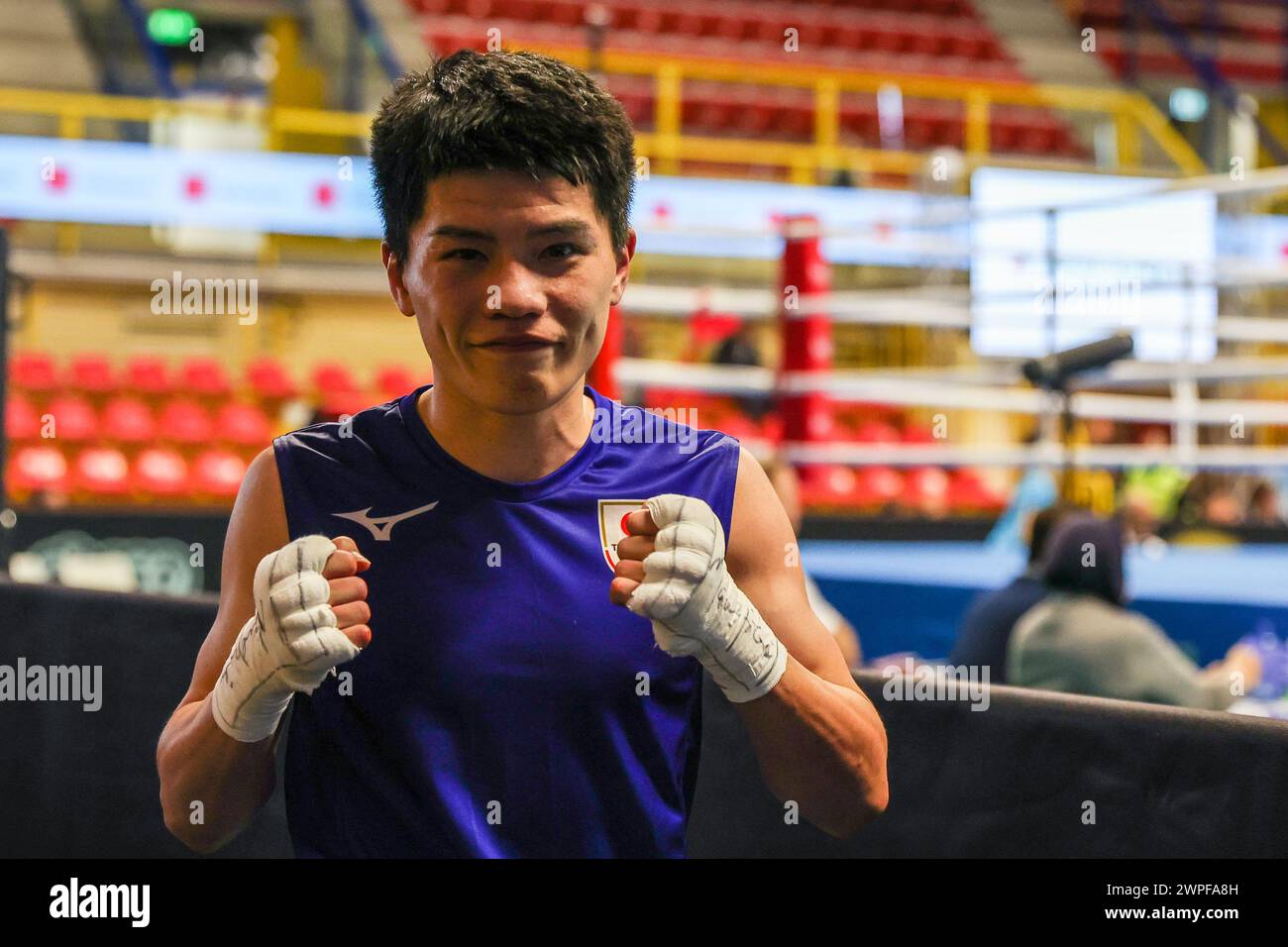 Tomoya Tsuboi (Blue) of Japan seen during the 1st World Qualifying Tournament Boxing Road to ...