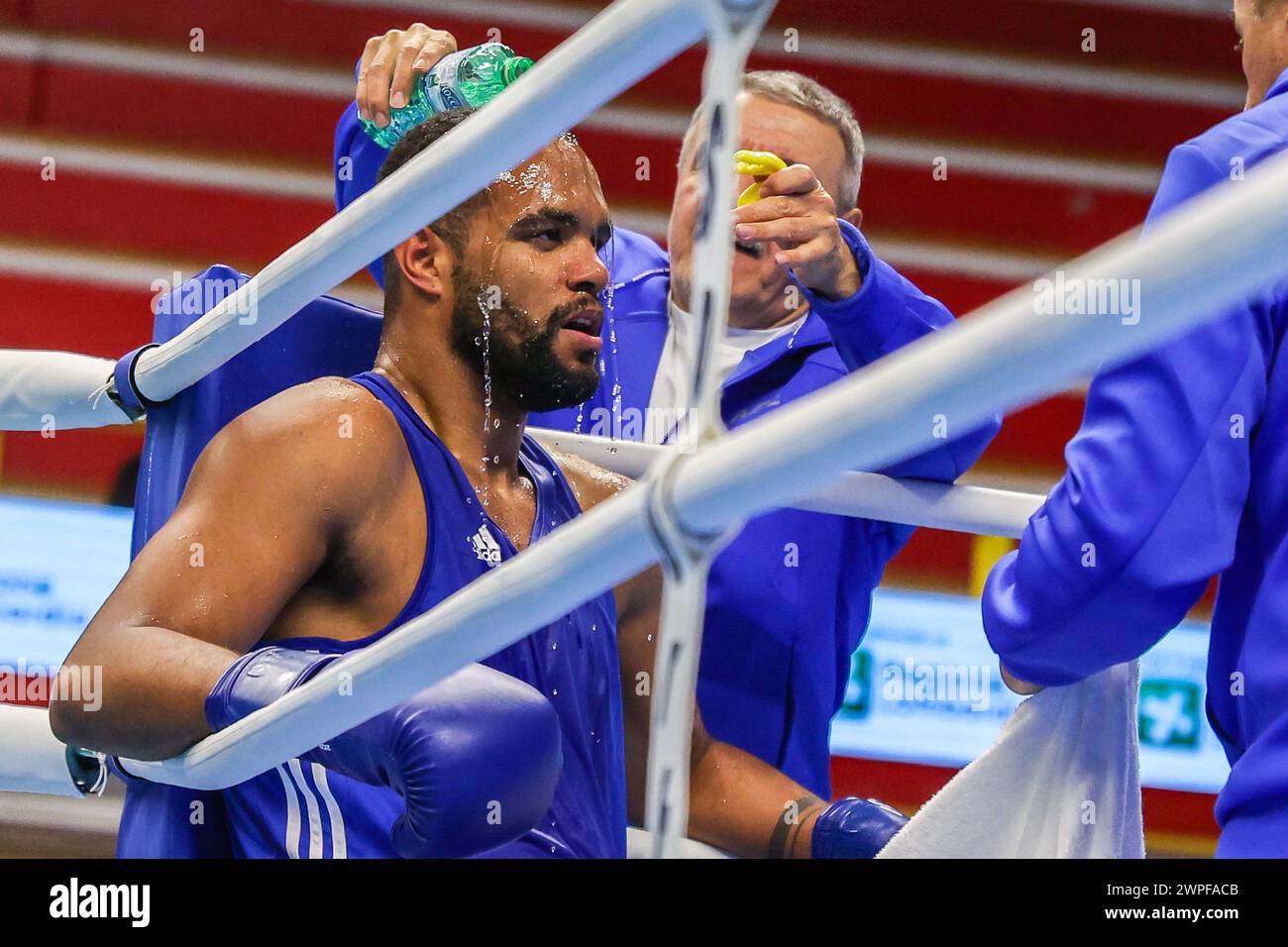 Loren Berto Alfonso Dominguez (Blue) of Azerbaigian seen during the 1st ...