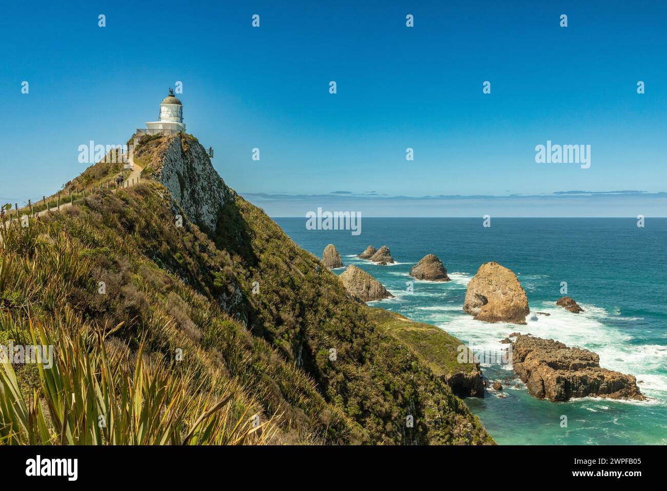 The 10-metre Nugget Point lighthouse, off the Southern Scenic Route ...