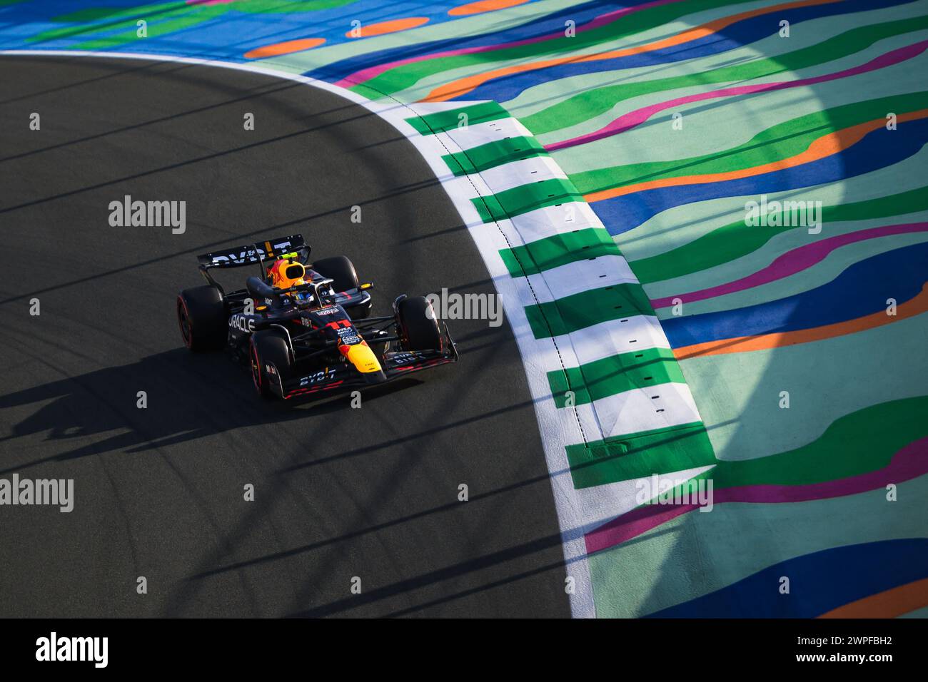 Jeddah, Saudi Arabia. 7th March 2024. Sergio Perez of Oracle Red Bull Racing During FP1. AHMAD ...