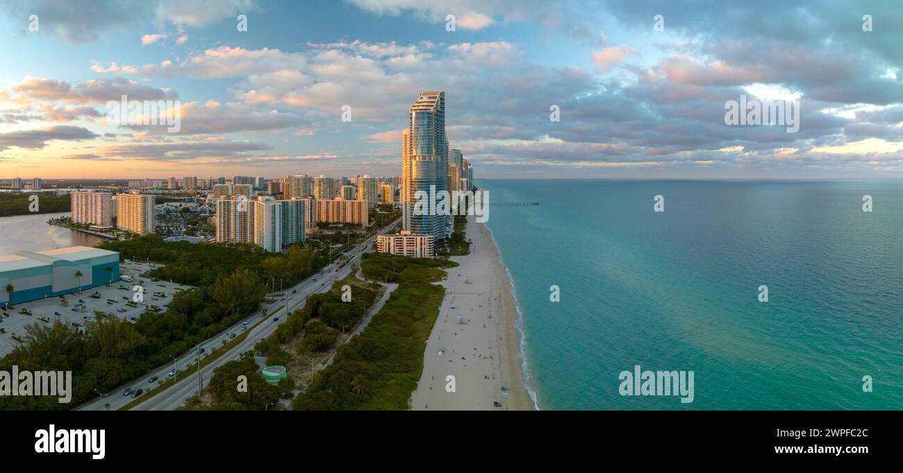 Aerial view of Sunny Isles Beach city with luxurious highrise hotels ...