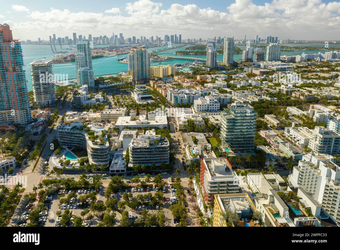 Aerial view of South Beach architecture. Miami Beach city with high ...