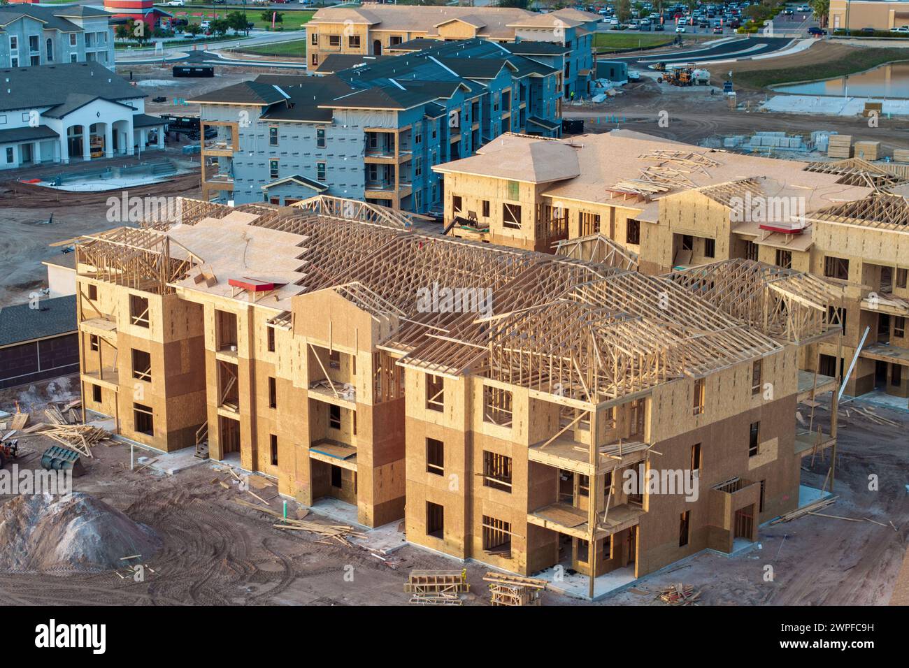Apartment condos under construction. Development of residential housing ...