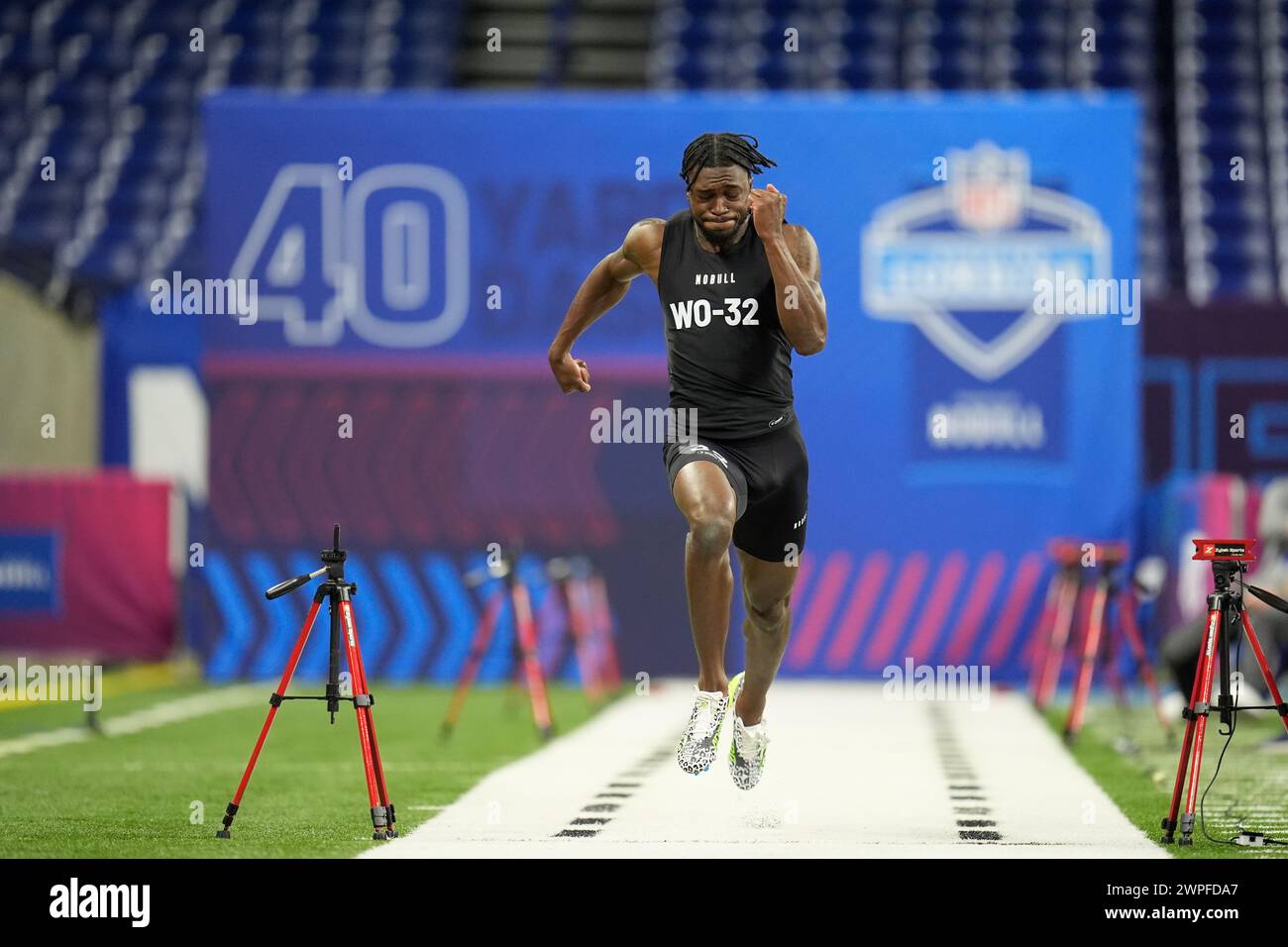 Washington running back Dillon Johnson runs a drill at the NFL football ...