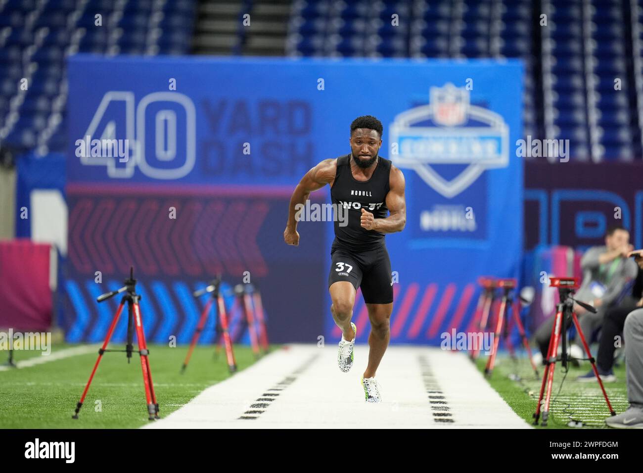 Washington running back Dillon Johnson runs a drill at the NFL football ...